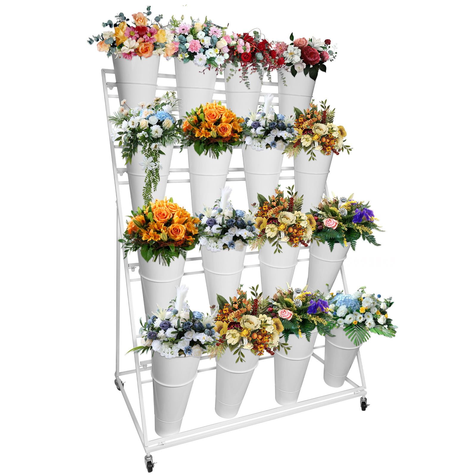 Flower Display Stand,4 Layers Metal Plant Rack with 16 Round Buckets ...