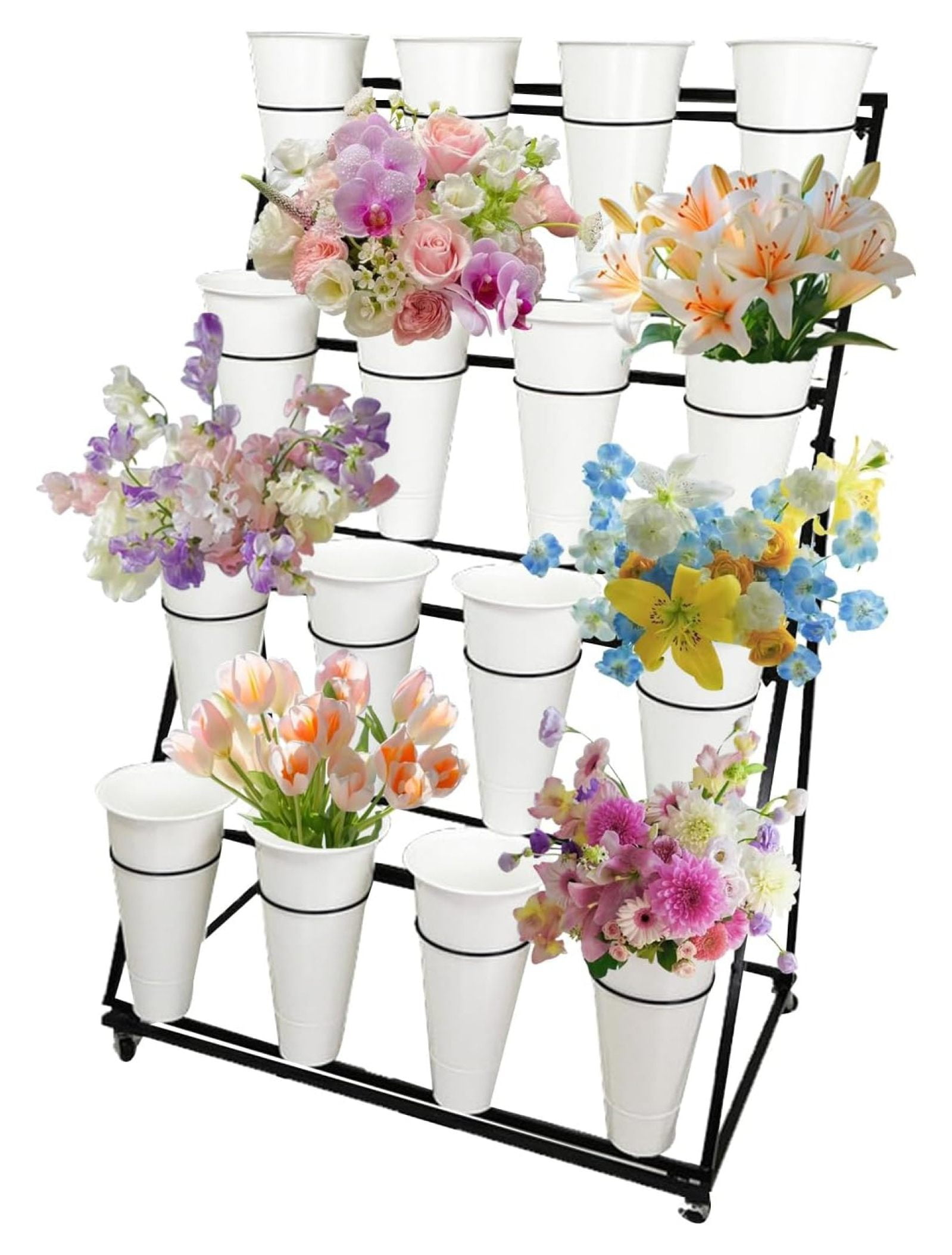 Flower Display Stand, 4 layers Metal Moving Bouquet Shelf, Iron Florist ...