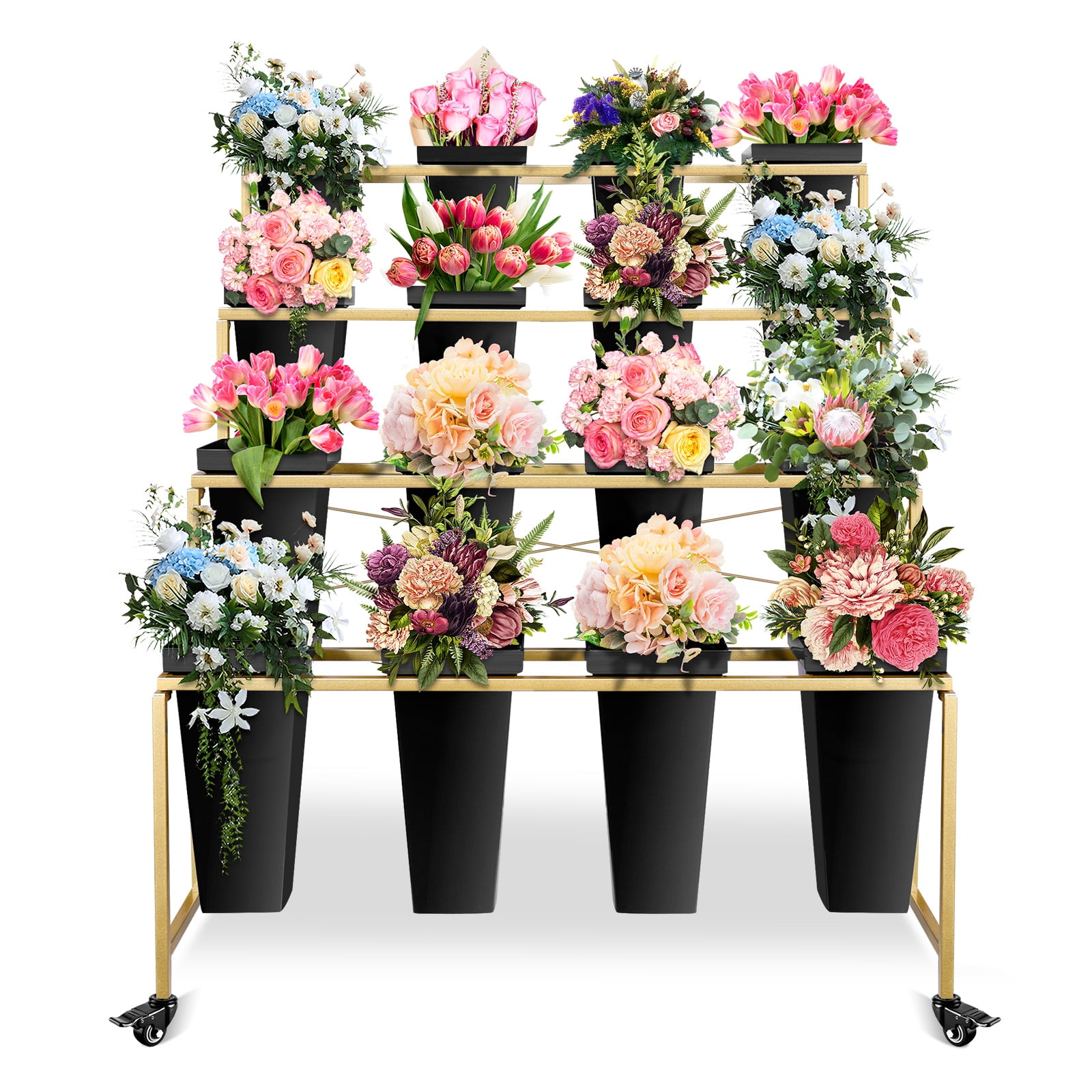 Flower Display Stand,45 Inch Tall 4 Layers Metal Plant Rack with 16 ...