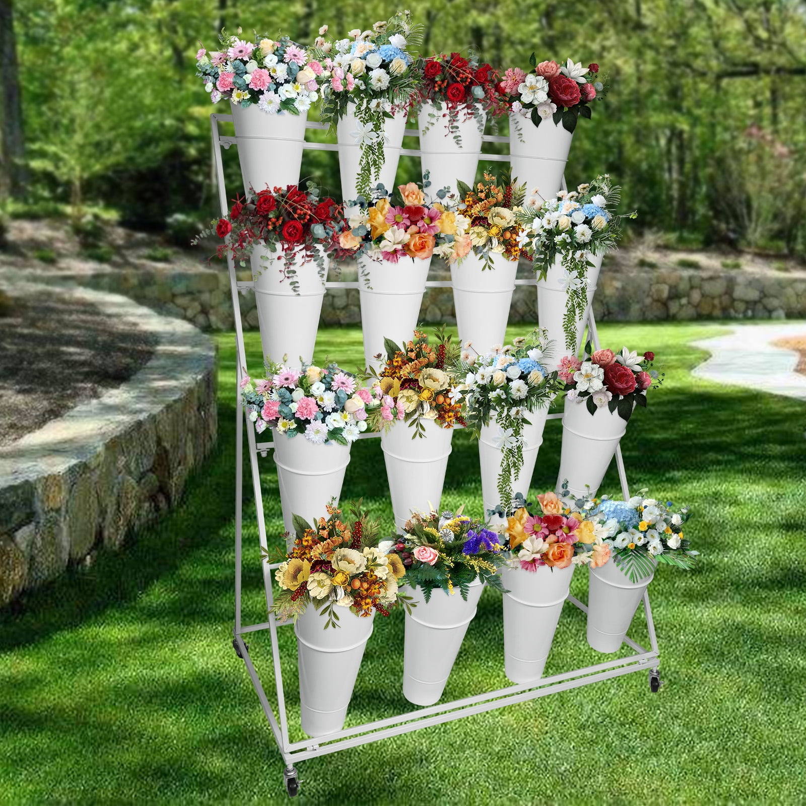 Flower Display Stand,59 Inch Tall 4 Layers Metal Plant Rack with 16 ...