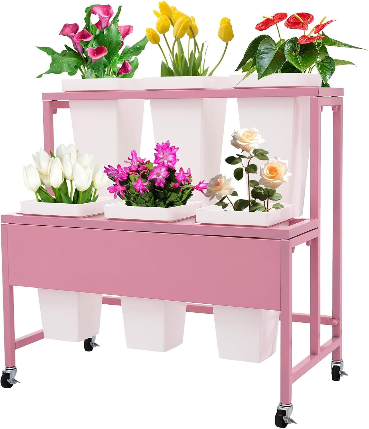 Flower Display Stand with 6/9/12/16 Buckets, 2/3/4 Tier Flower Cart ...