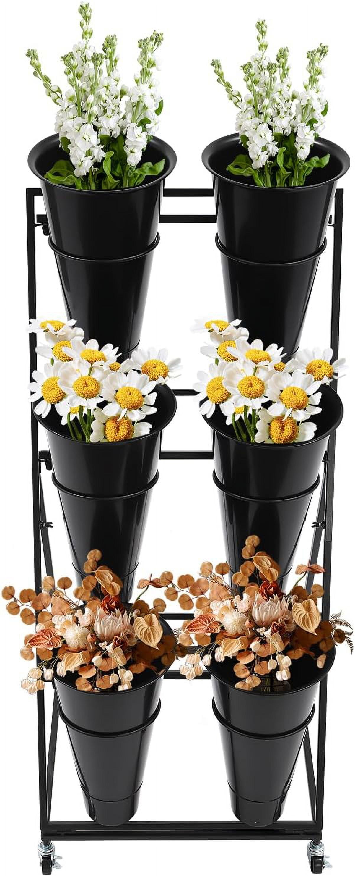 Flower Display Stand with 6 Buckets, 3 Layer Metal Stand Indoor with ...