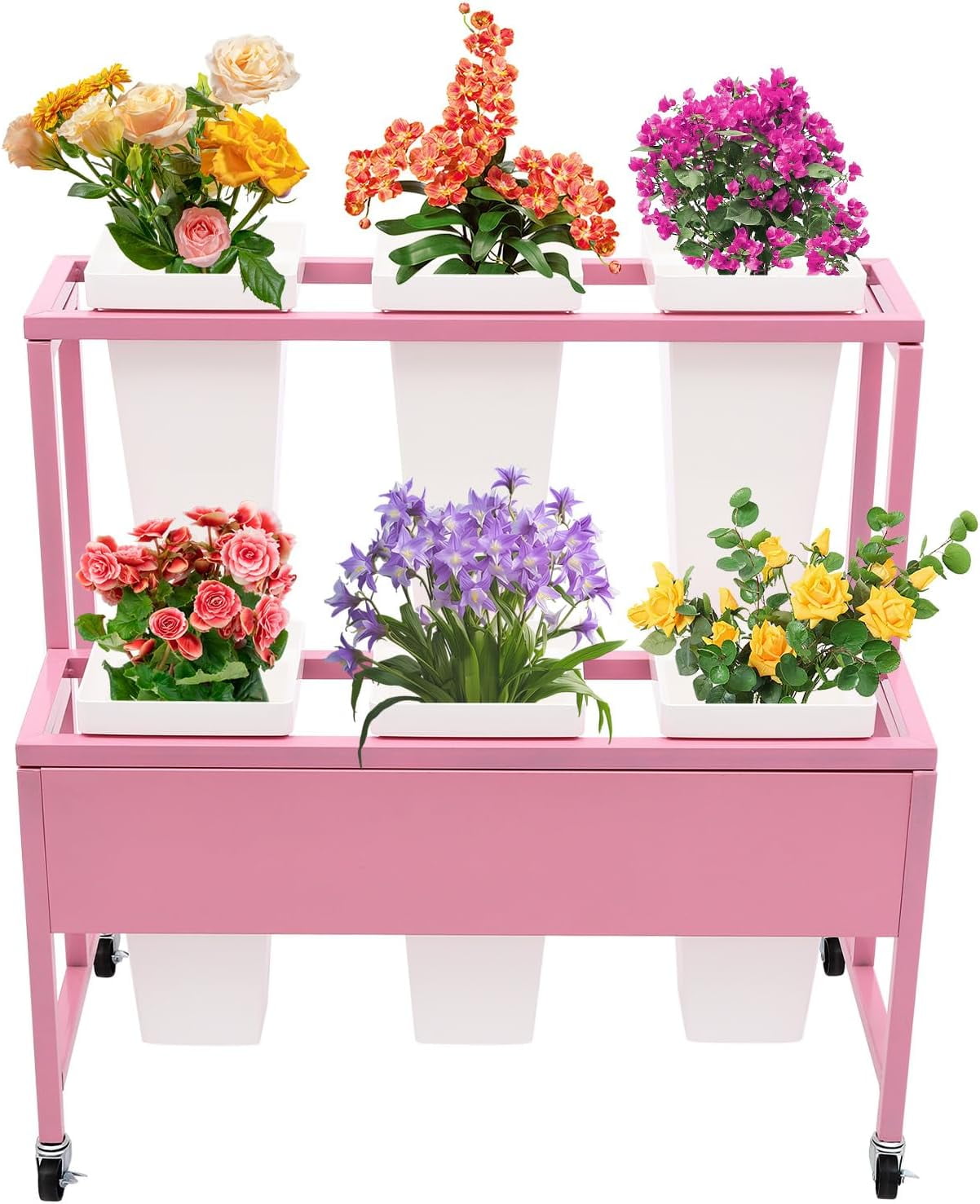 Flower Display Stand with 6PCS Buckets, 2-Layers Flower Store Display ...