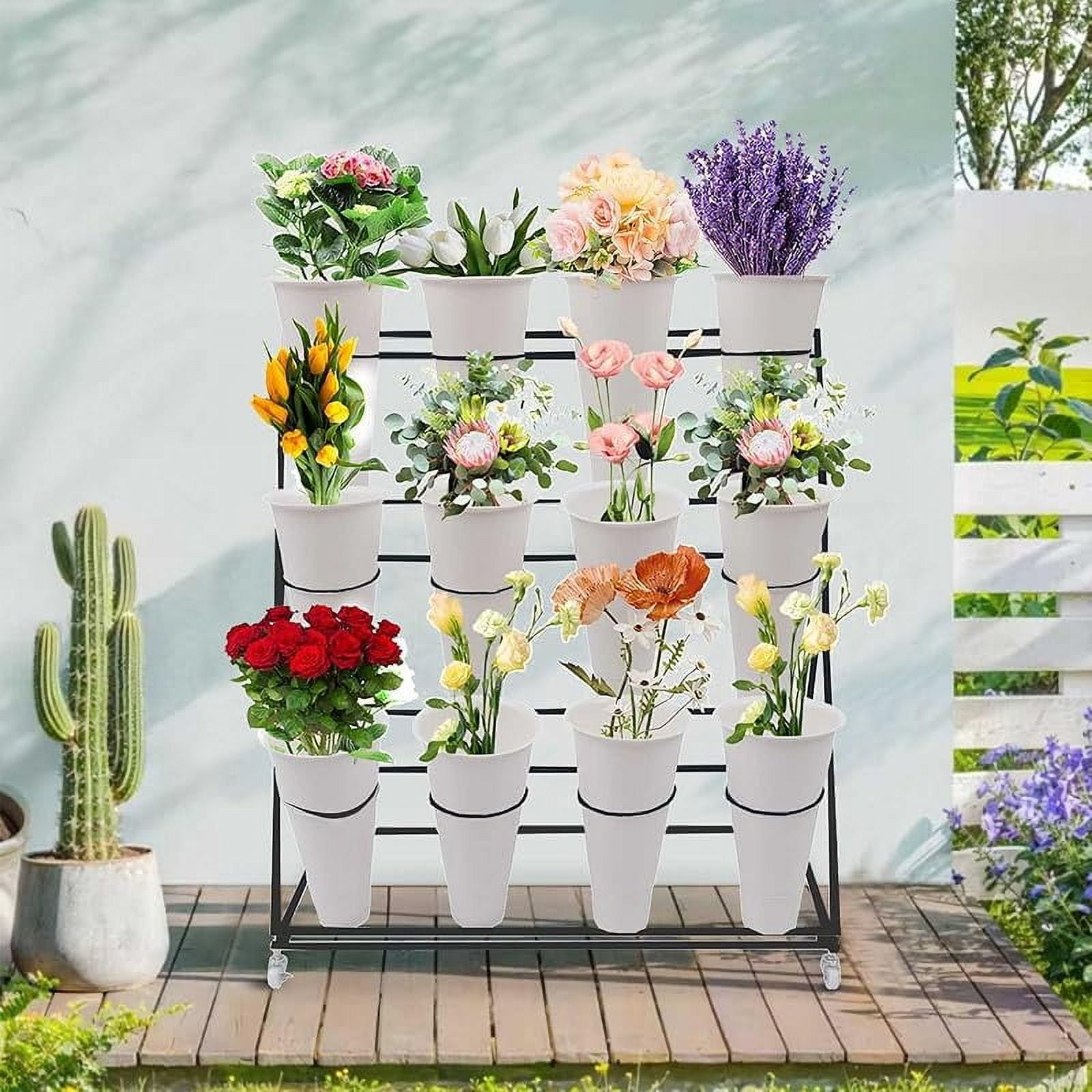 Flower Display Stand with Buckets, 12 Buckets 3-Layer Flower Stand with ...