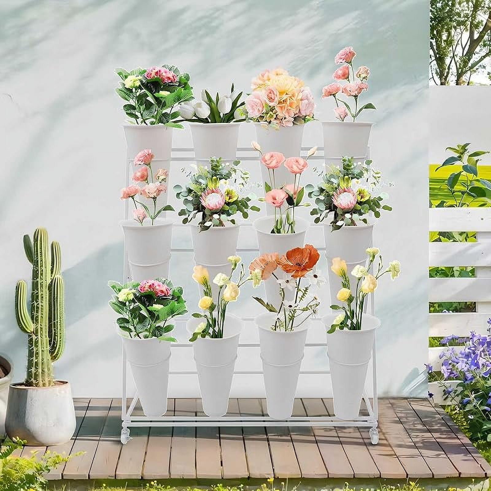 Flower Display Stand with Buckets, 12 Buckets 3-Layer Flower Stand with ...