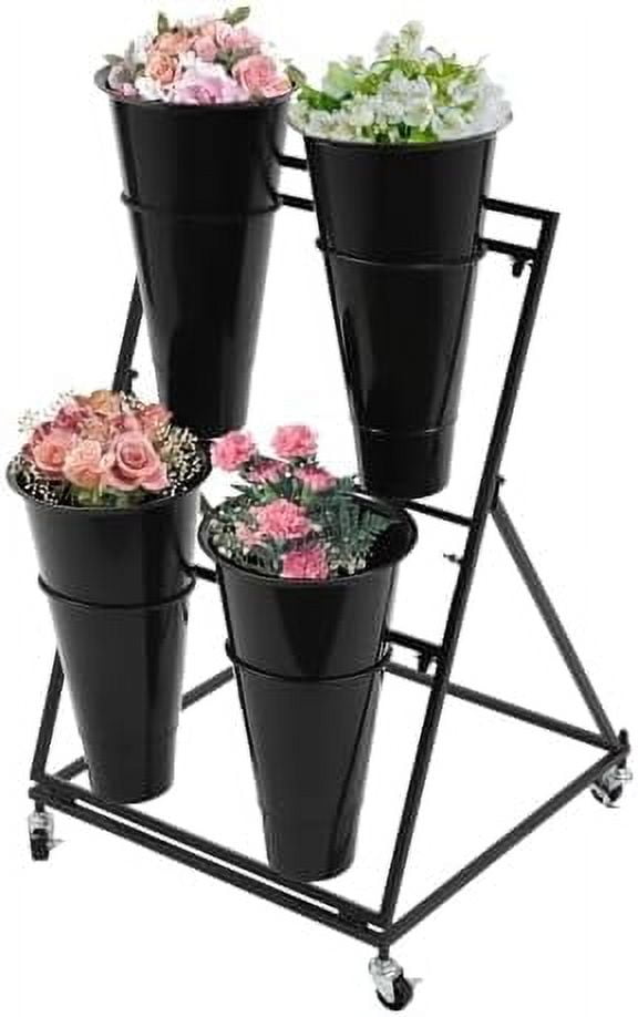 Flower Display Stand with Buckets, 2 Layers Black Heavy Duty Plant ...