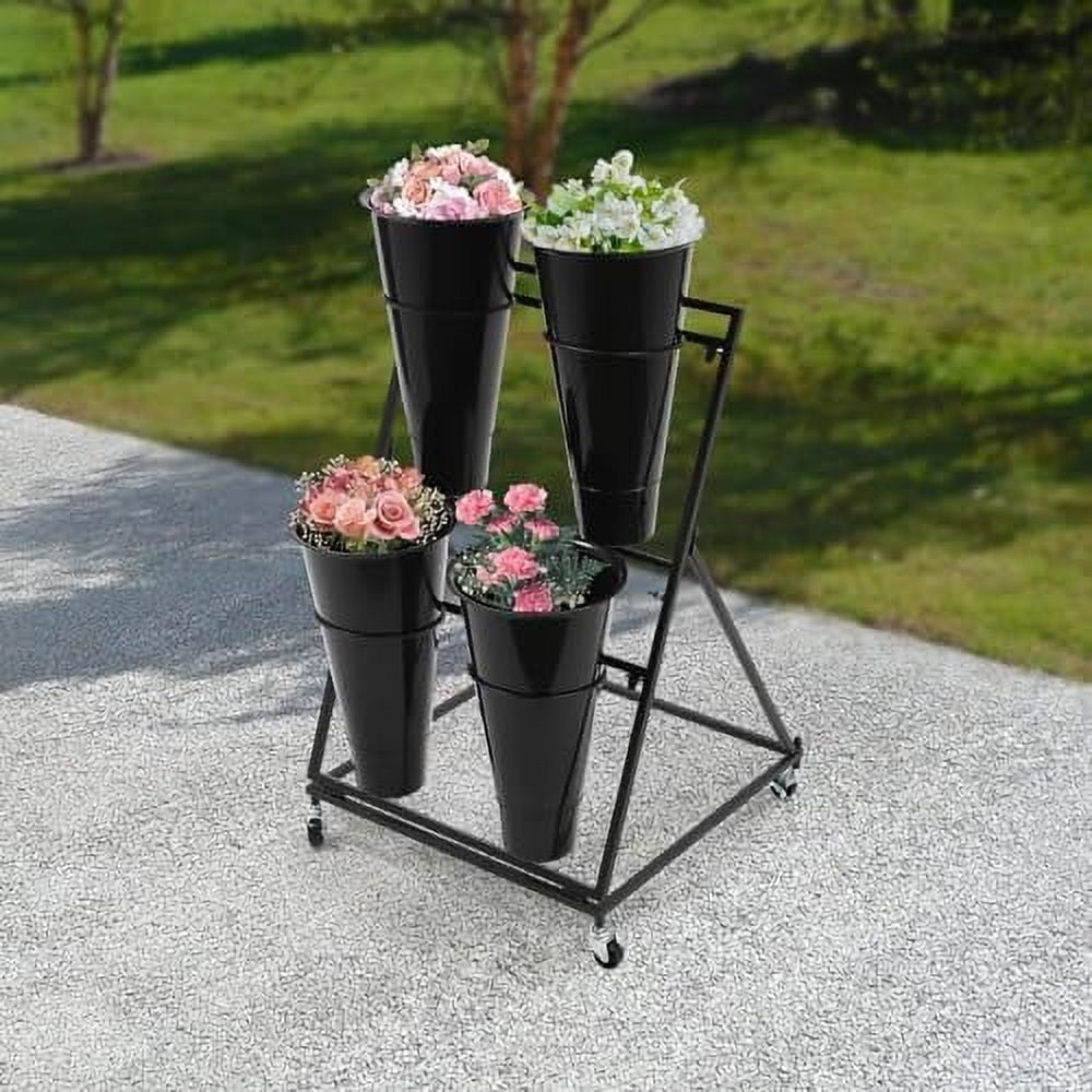 Flower Display Stand with Buckets, 2 Layers Black Heavy Duty Plant ...