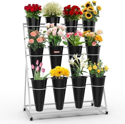 Flower Display Stand with Buckets, 3-Layers 12 PCS Buckets Plant Stand ...