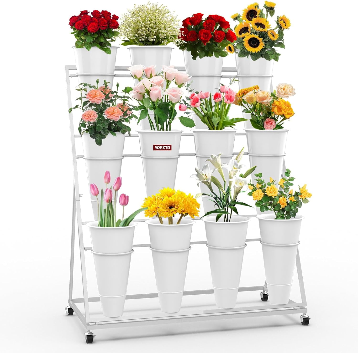 Flower Display Stand with Buckets, 3-Layers 12 PCS Buckets Stand with ...