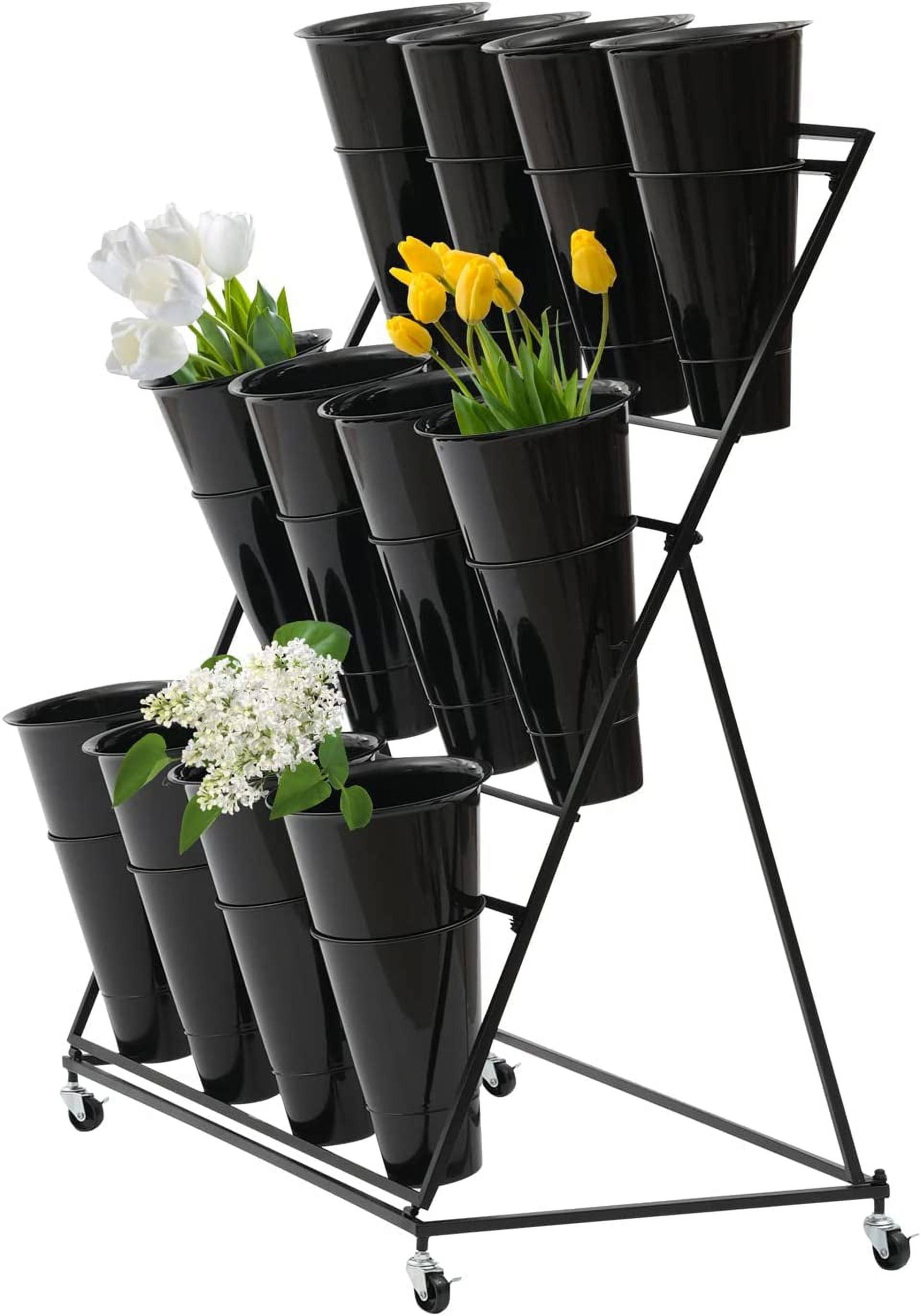 Flower Display Stand With Buckets, 3 Layers Flower Cart Display Stand ...