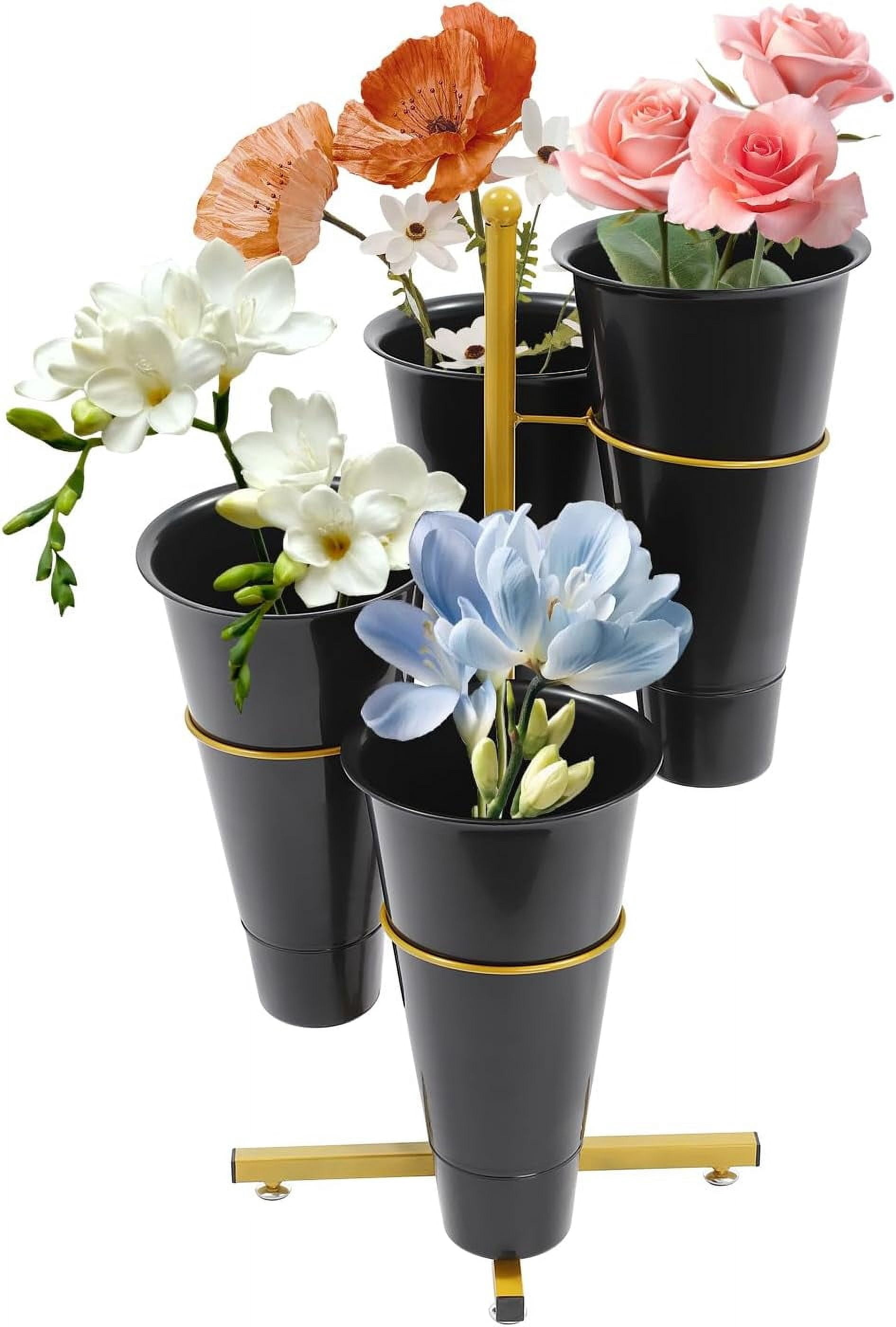 Flower Display Stand with Buckets, Gold Plant Stand With 4PCS Buckets ...