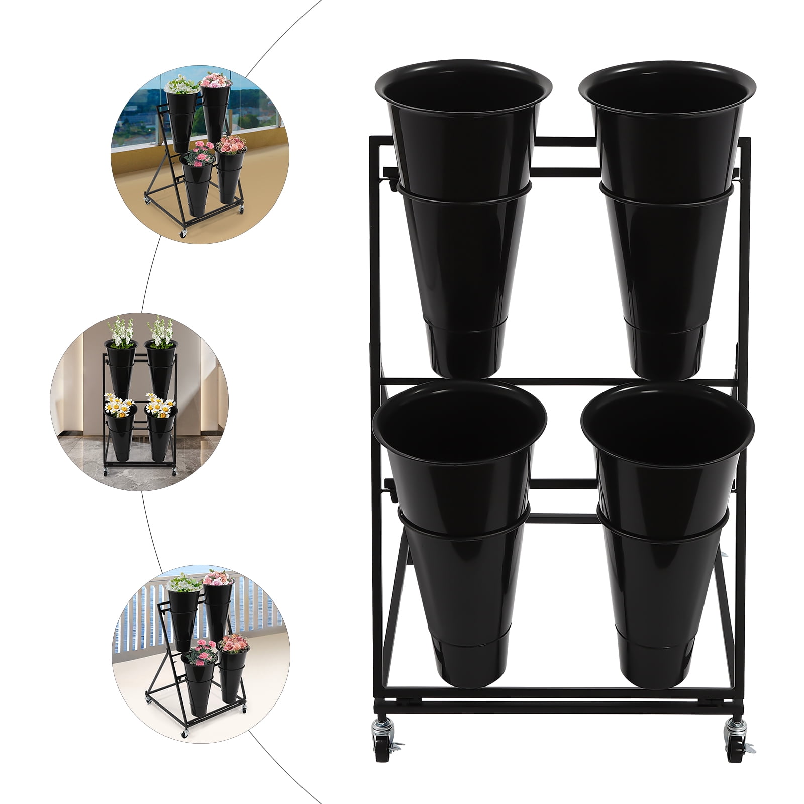 Flower Display Stand with Buckets, Moving Plant Stands with Wheels ...