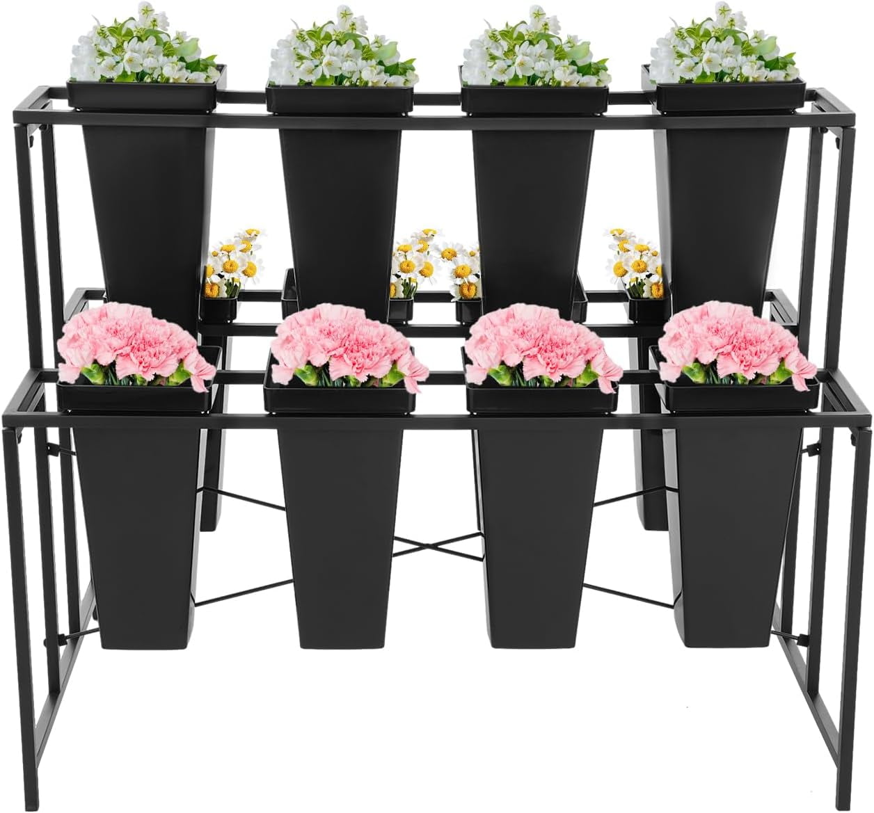 Flower Display Stand with Buckets Tier Flower Cart Display Stand Metal ...