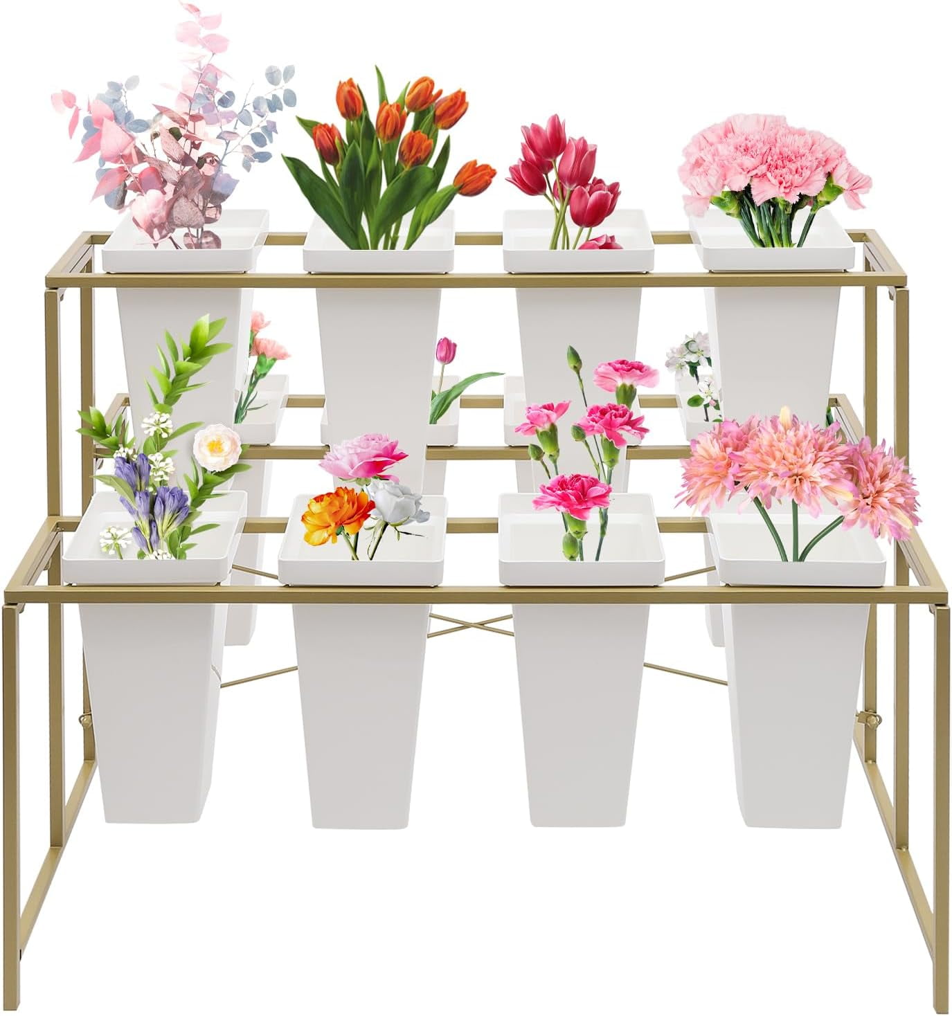 Flower Display Stand with Buckets Tier Flower Cart Display Stand Metal ...