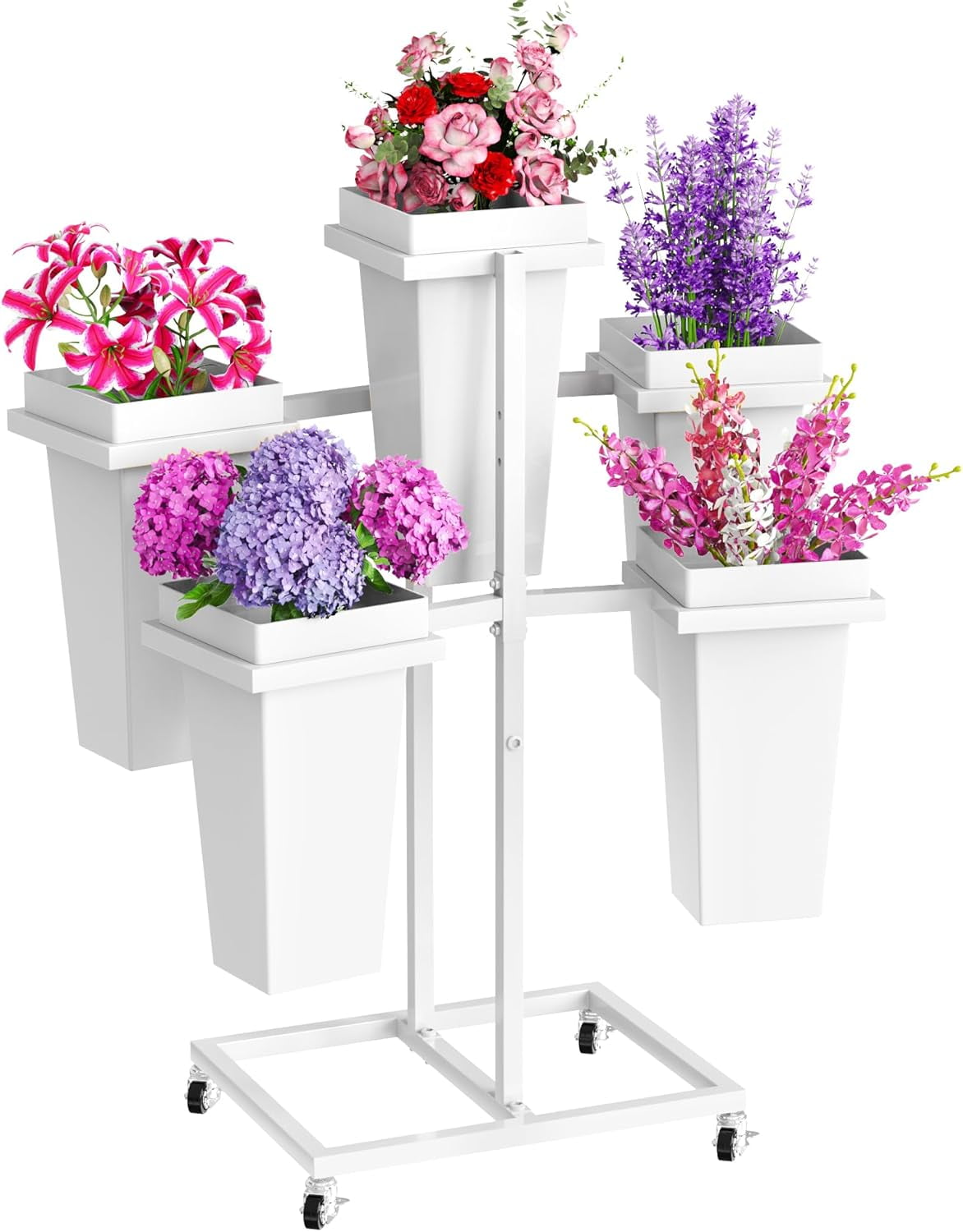 Flower Display Stand with Buckets Wedding Flower Cart with Wheels ...