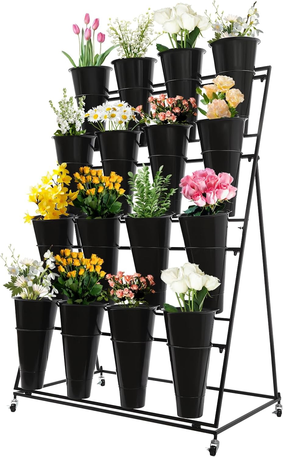 Flower Display Stand Cart With 16Buckets Commercial Metal Rack with ...