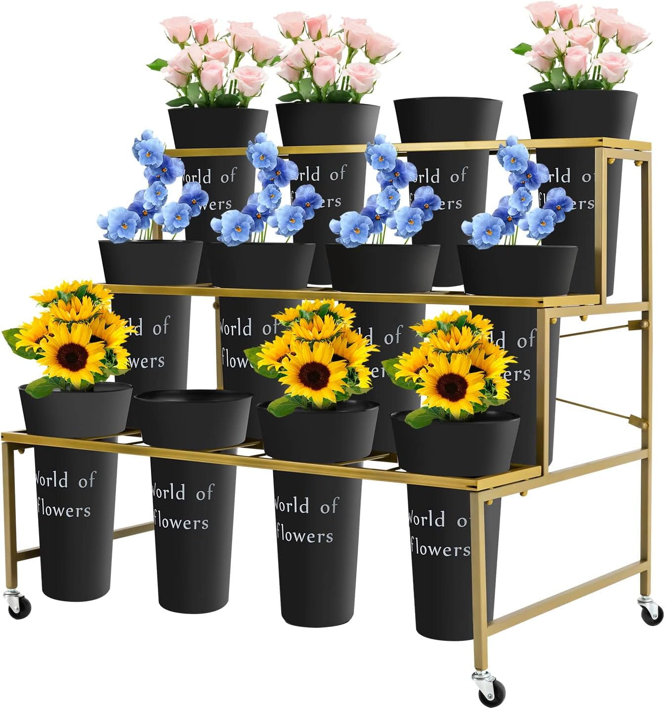 Flower Display Stand Cart With Buckets Commercial Metal Rack with ...