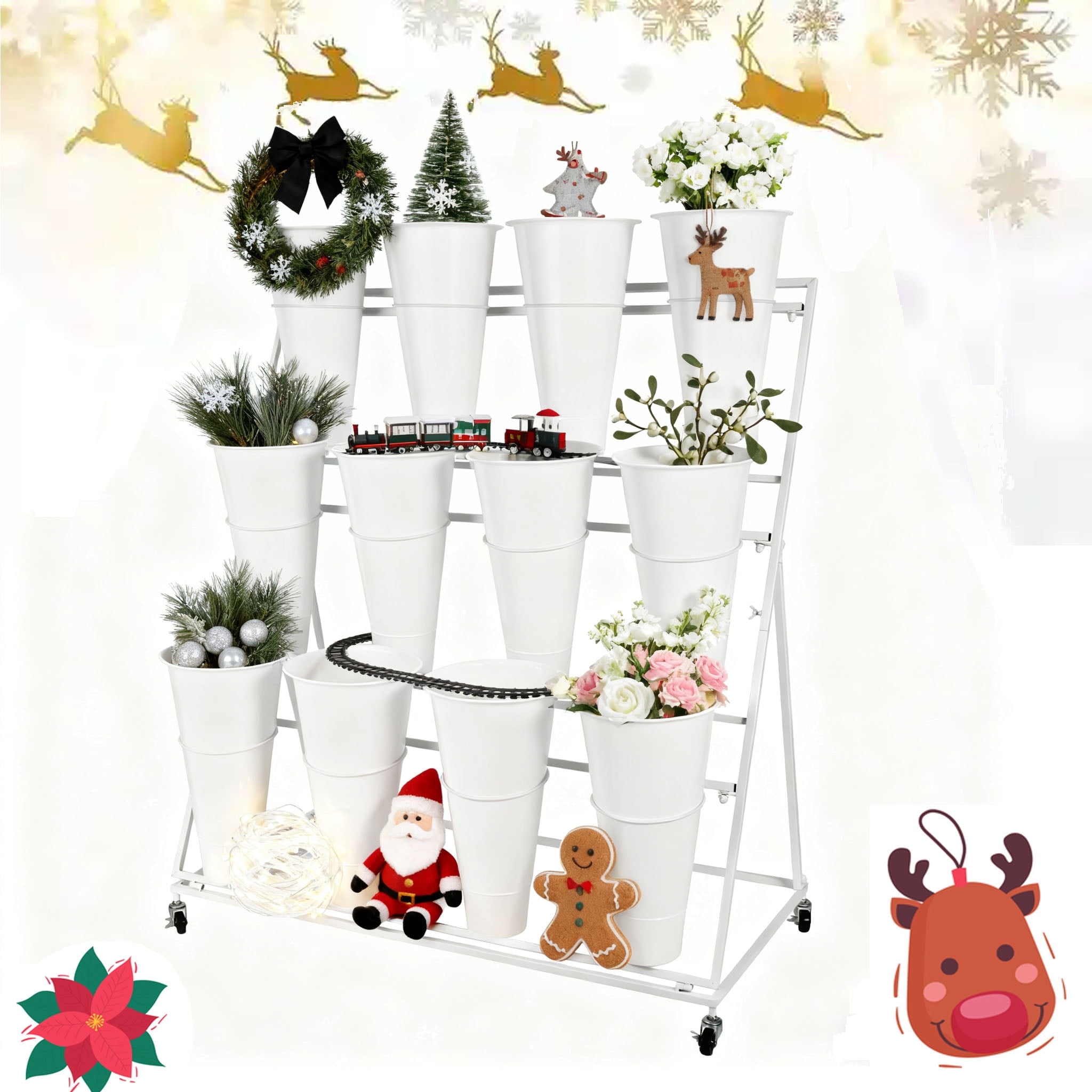 Flower Display Stand,Florist Bouquet Bar Plant Shelf with Wheels, 3 ...
