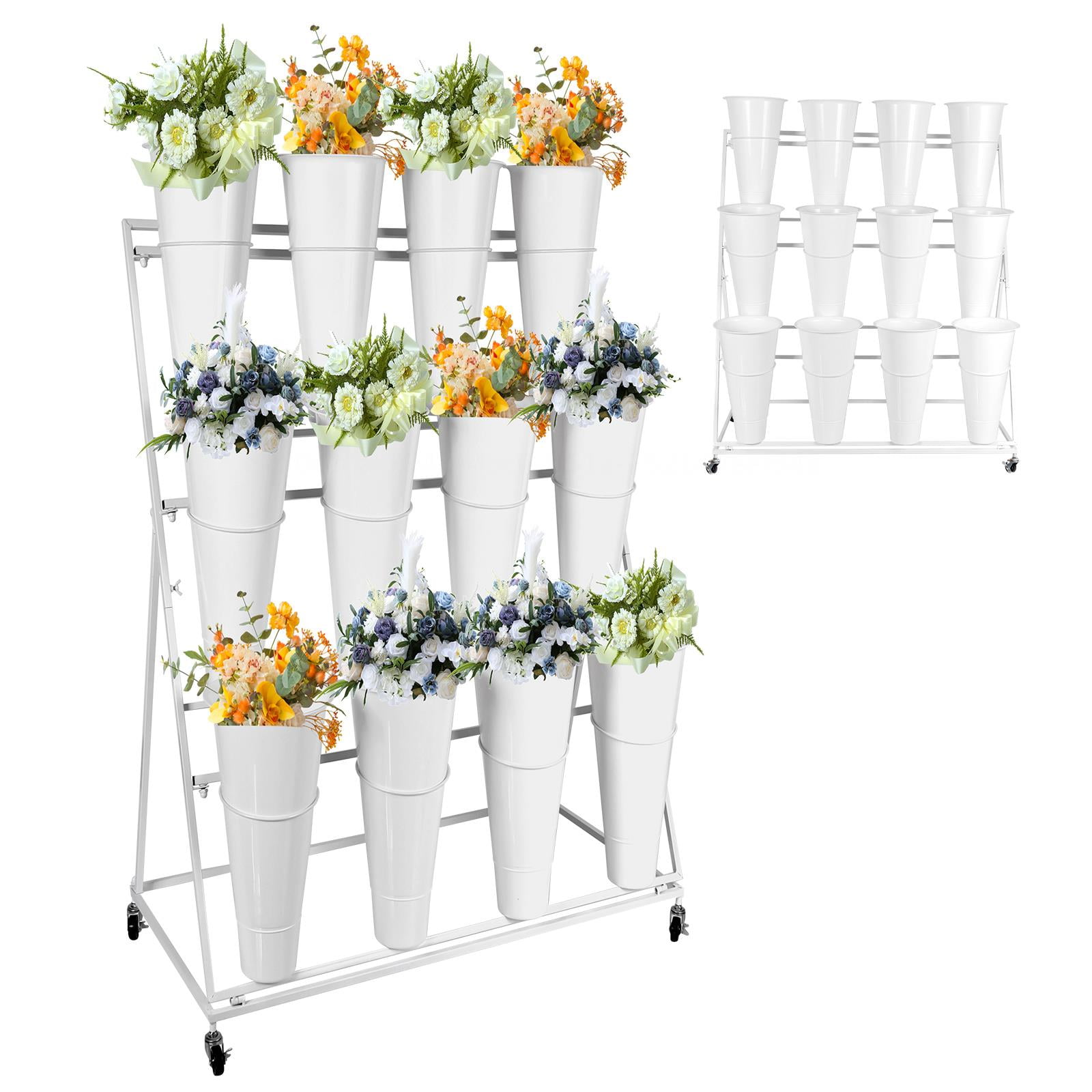 Flower Display Stand, Florist Bouquet Shelf with 12 Buckets, 3 Layers ...