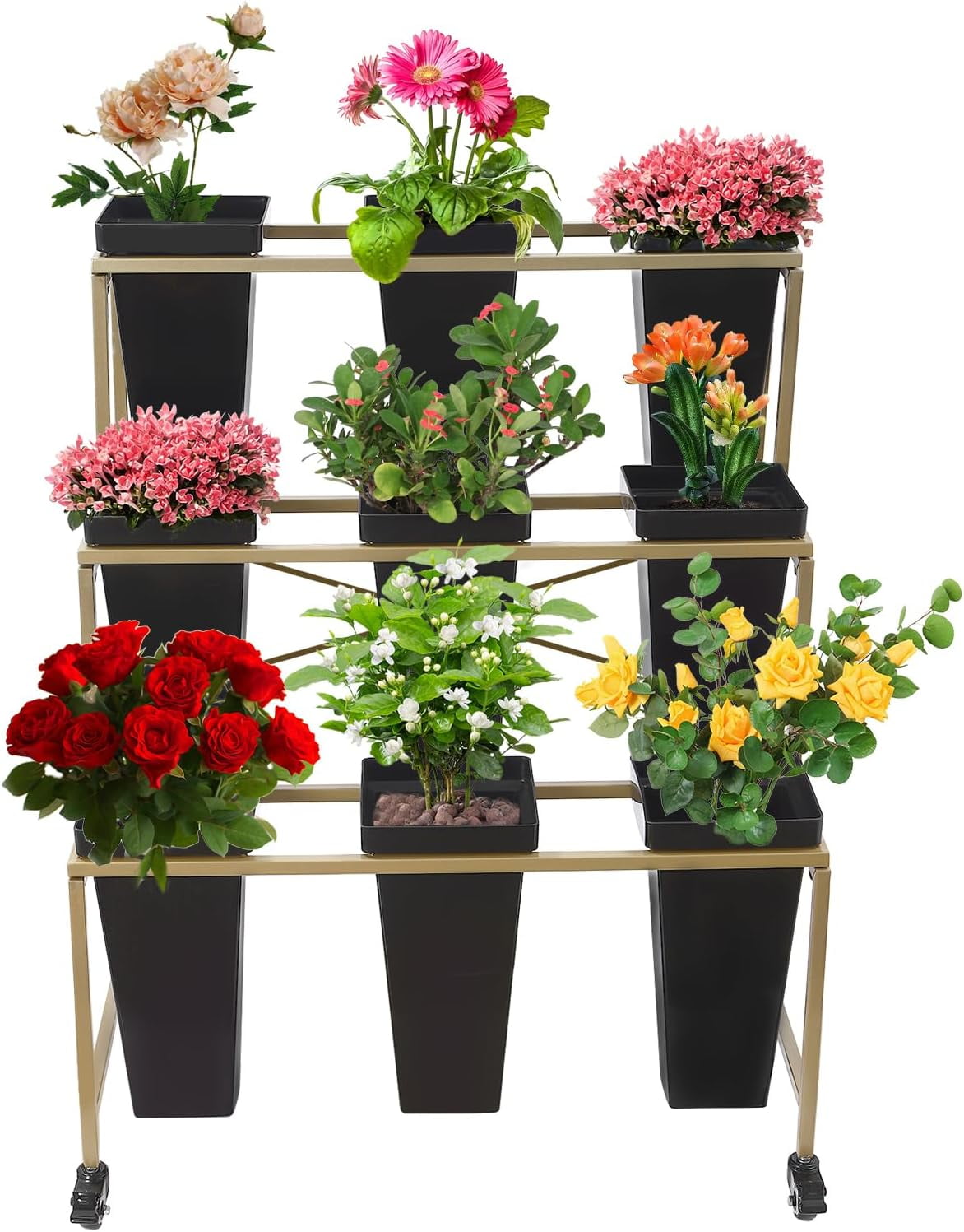 Flower Display Stand, Flower Display Stand with 9 PCS Buckets 3-tier ...