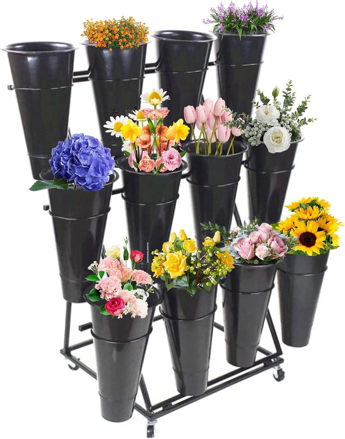Flower Display Stand, Heavy-Duty Mobile Cart shelve with Wheels, with ...