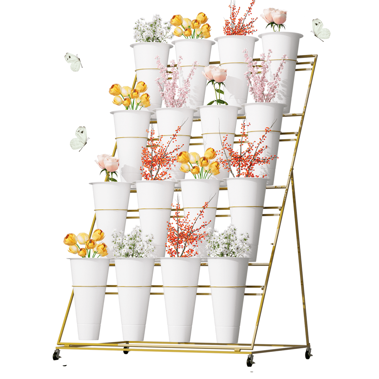 Flower Display Stand, Heavy Duty Moving Flower Rack with 16 Round ...