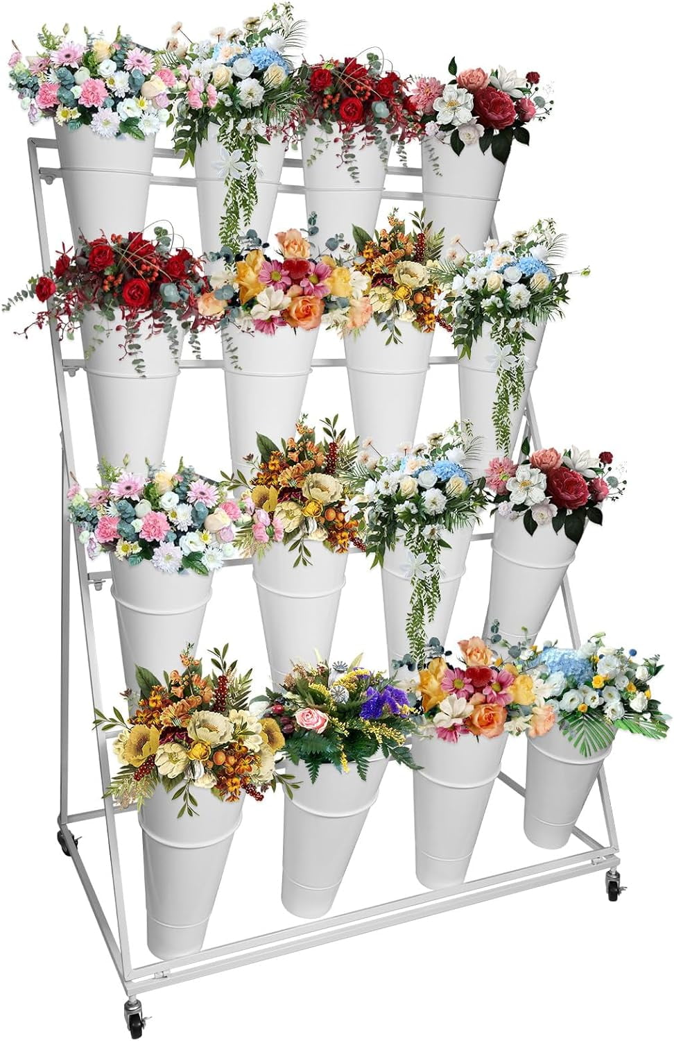 Flower Display Stand, Iron Art 3 Layers Plant Stand with 4 Wheels and ...