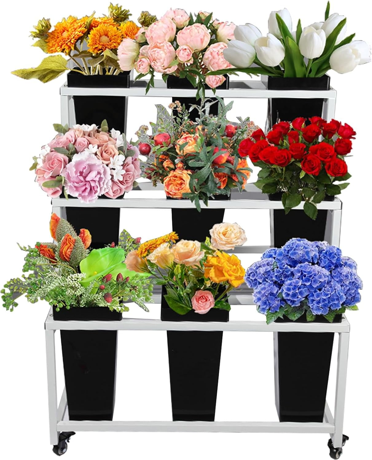 Flower Display Stand, Iron Plant Stand Indoor And Outdoor, 3 Layers Of ...
