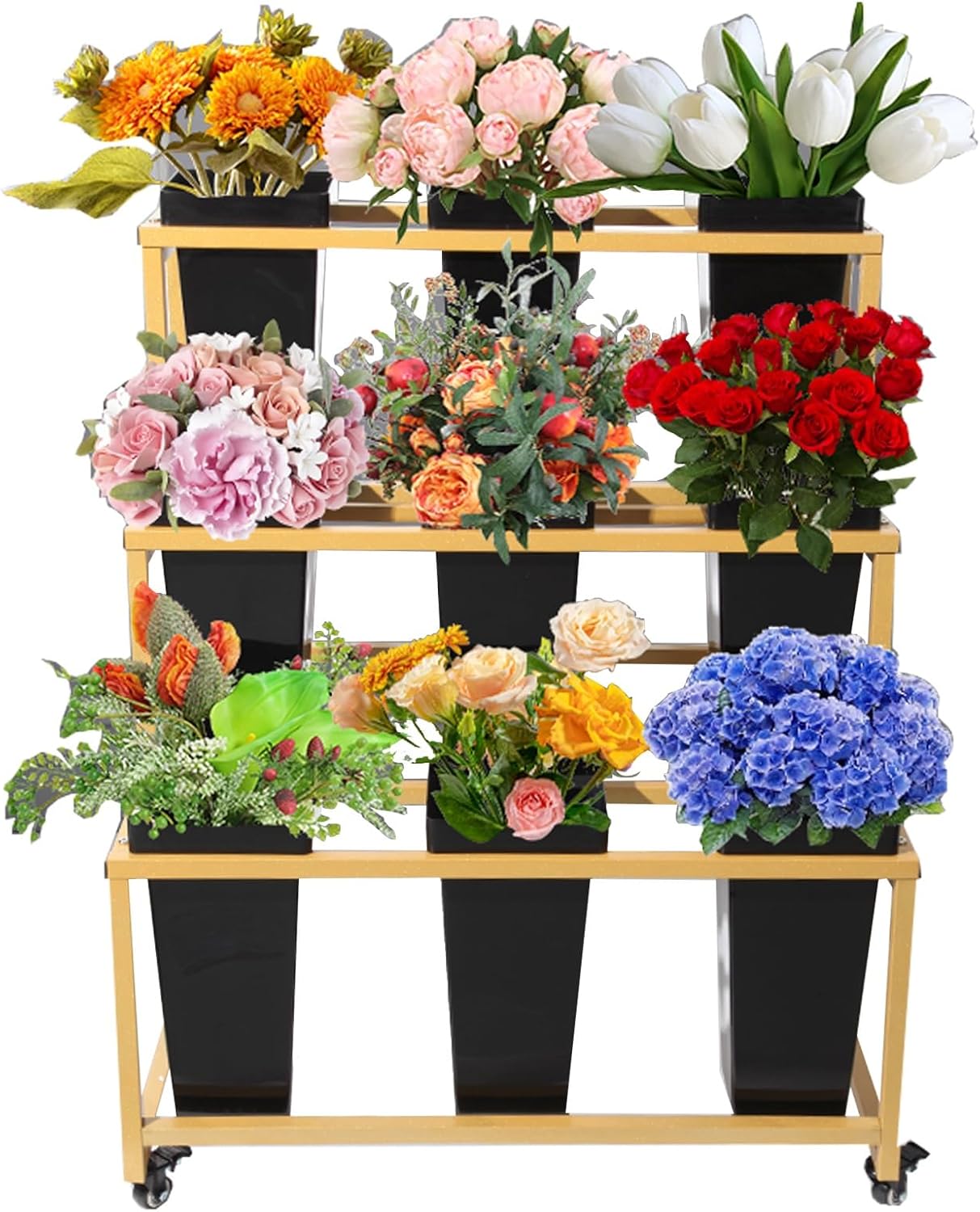 Flower Display Stand, Iron Plant Stand Indoor And Outdoor, 3 Layers Of ...