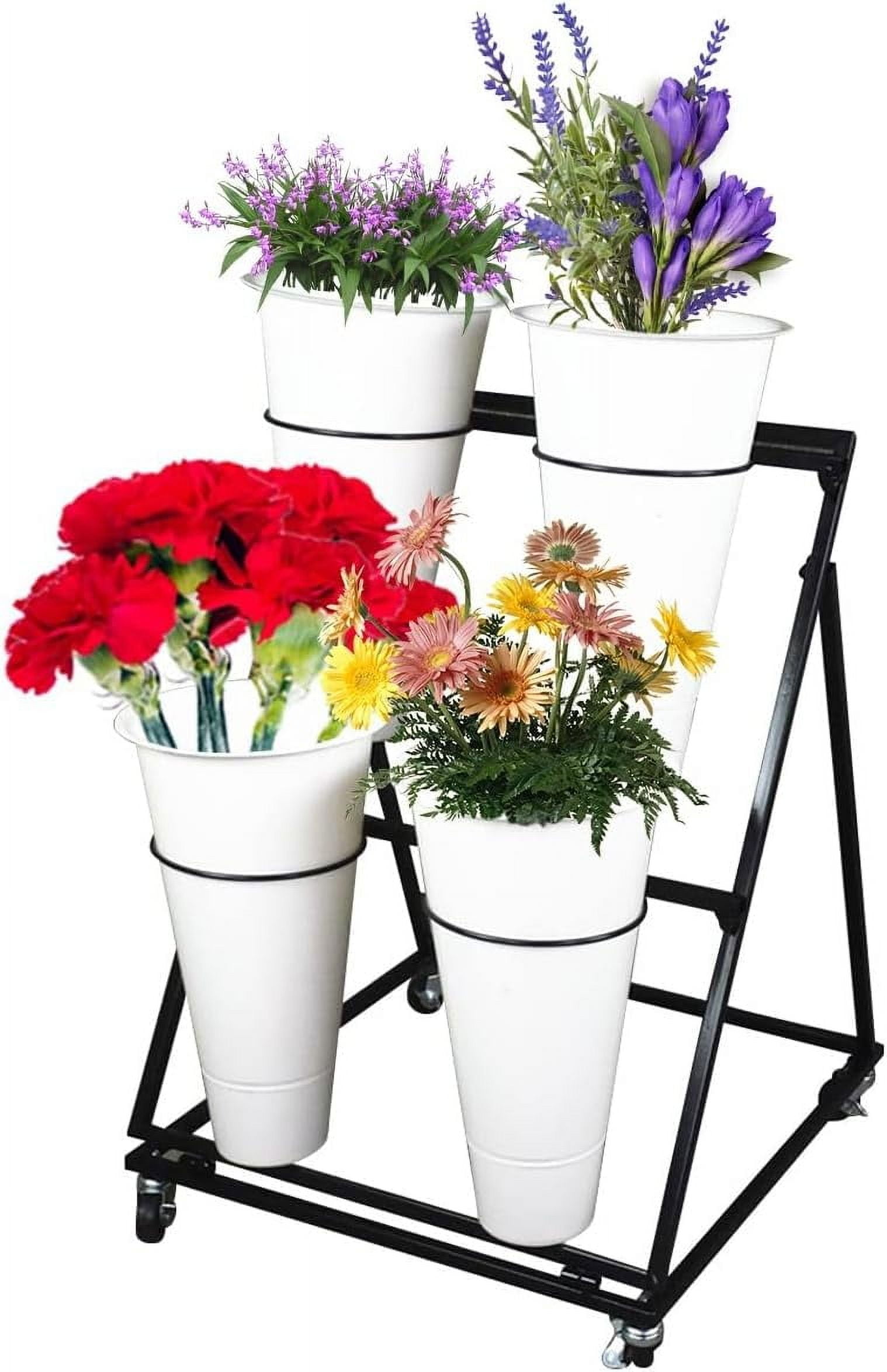 Flower Display Stand, Metal Plant Stand with Buckets, Heavy Duty Moving Plant Cart Shelf, for ...