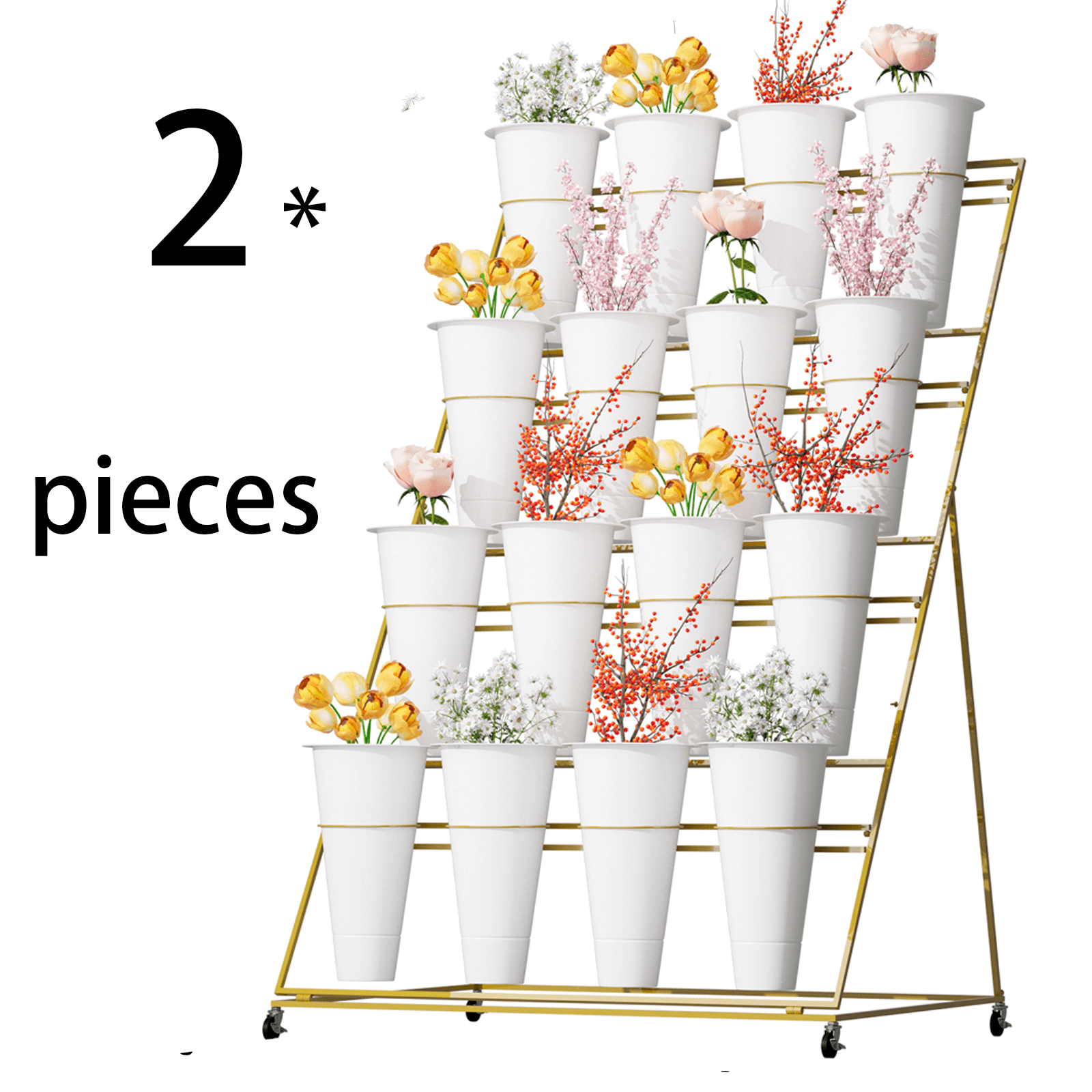 Flower Display Stand, Moving Florist Bouquet Shelf with 16 Buckets, 4 ...