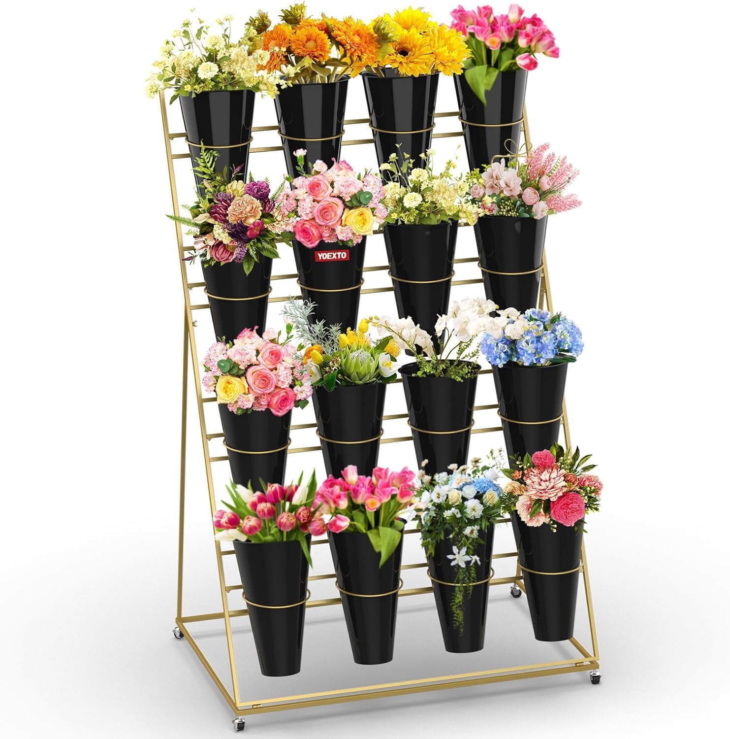Flower Display Stand Round Buckets, Stand with Wheels, Movable Metal ...
