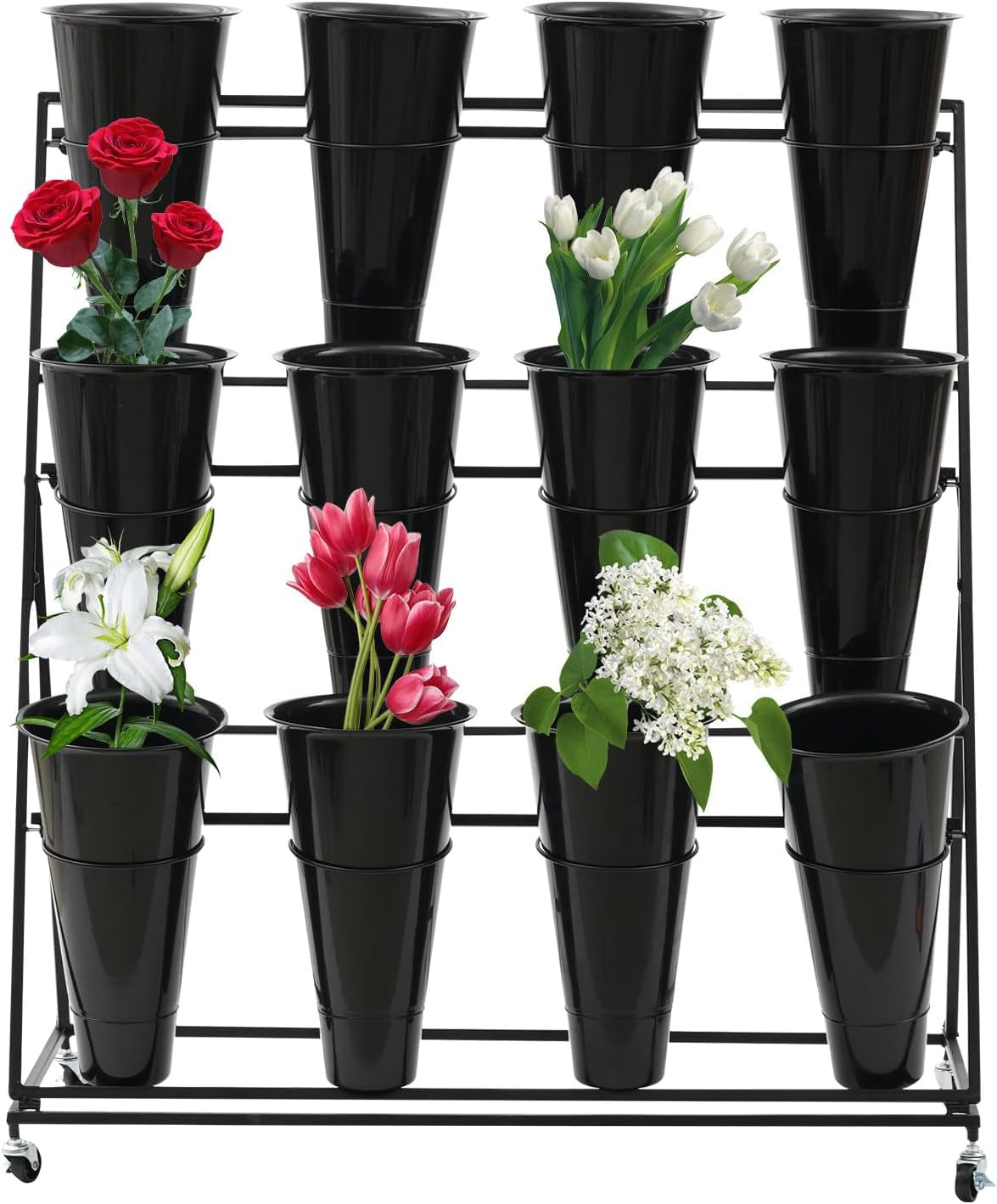 Flower Display Stand Shelf,3 Layers Metal Floral Rack Shelf,12 Plastic ...