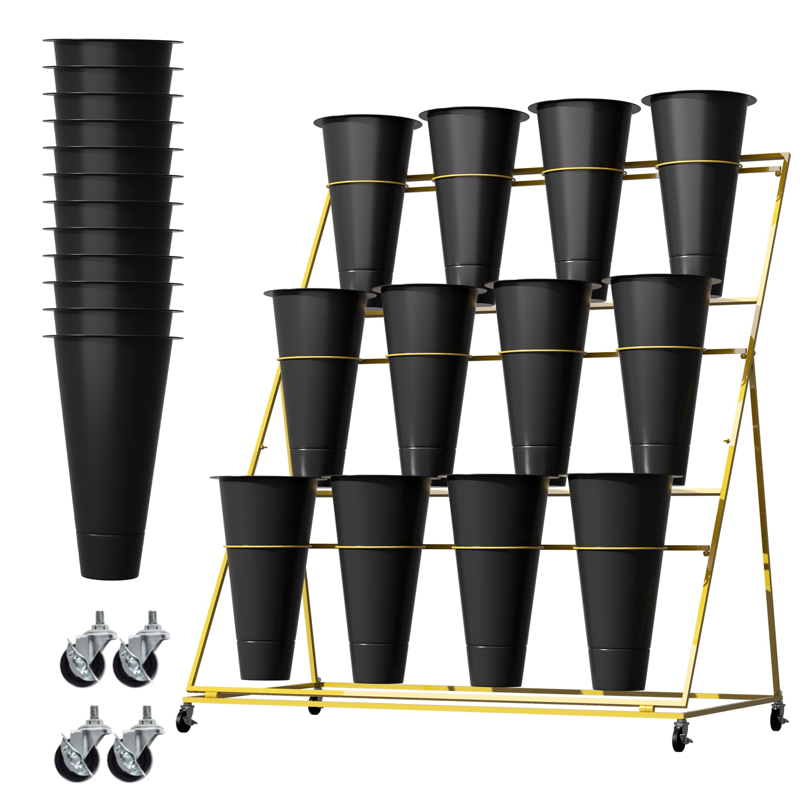 Flower Display Stand Tiered Shelf, 12 Black Buckets, 39.3x23.3x35.4 ...