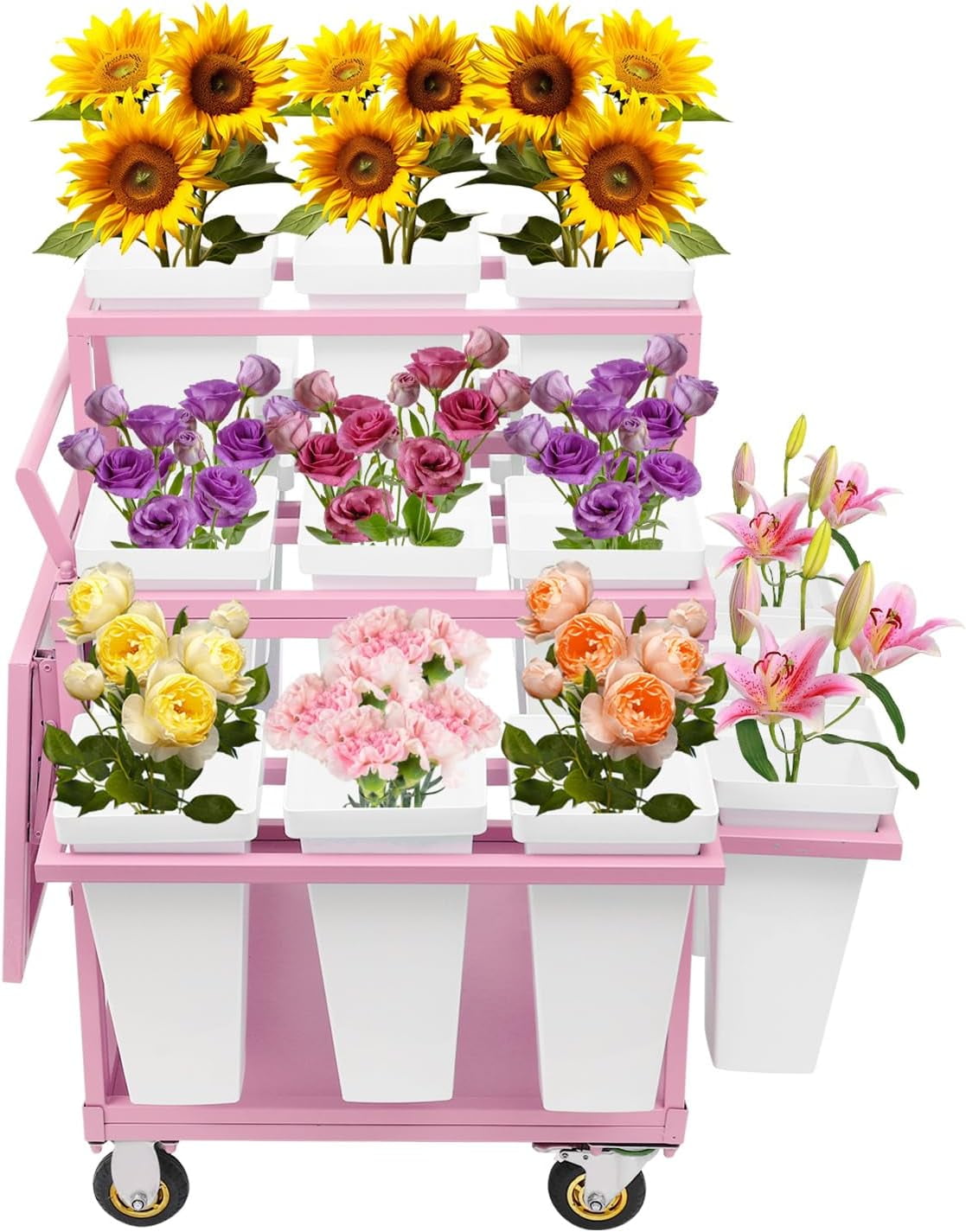 Flower Display Stand with Wheels, Flower Cart 6 Layers Rolling Flower ...