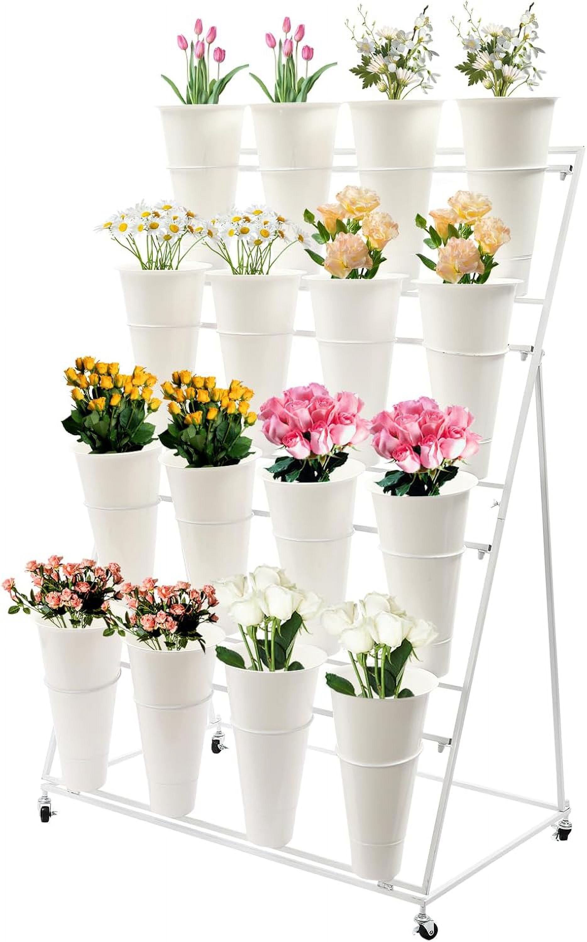 Flower Display Stand with Wheels, Iron Flower Stand with Plastic Flower ...