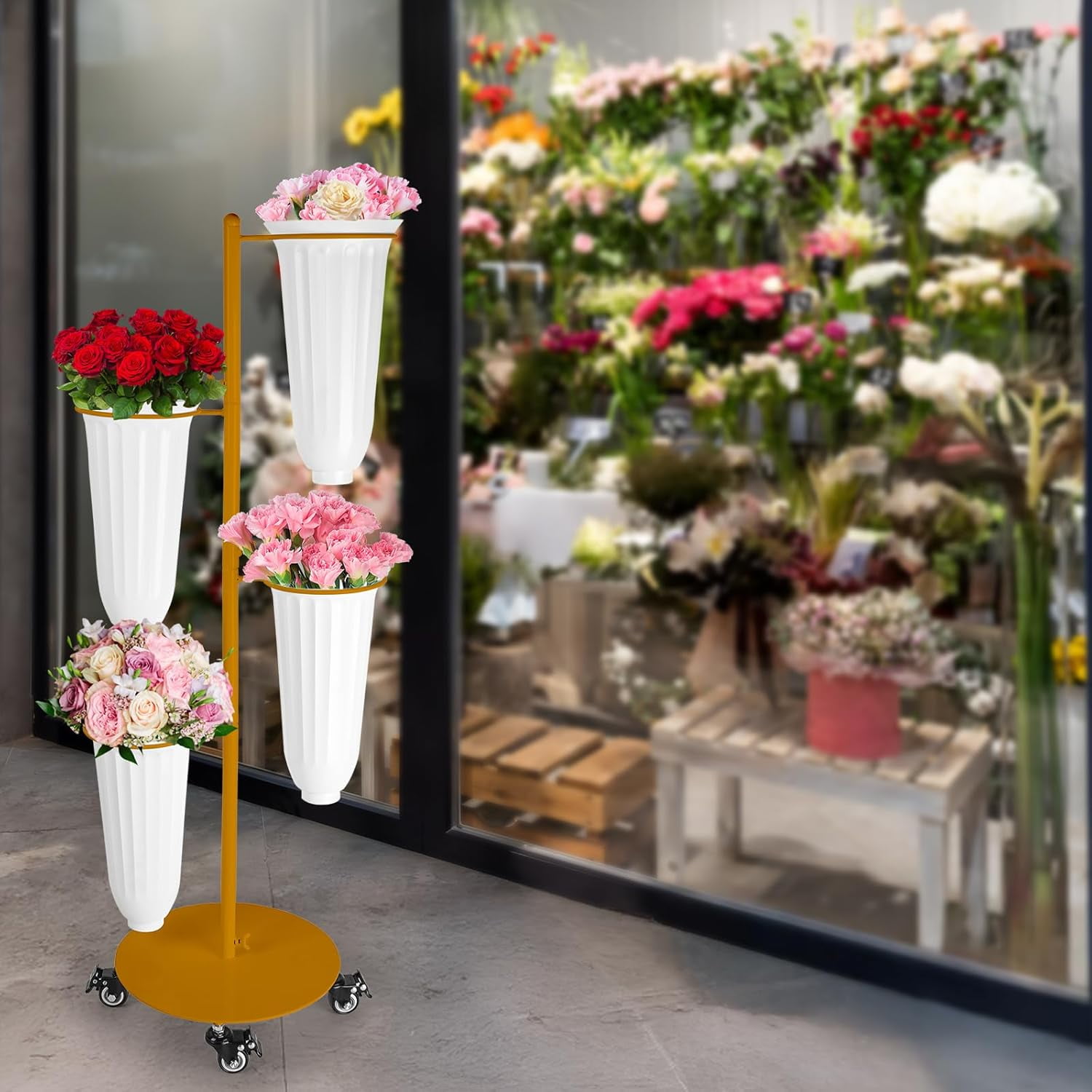 Flower Display Stand With Buckets,Rotatable Flower Cart Display Stand ...