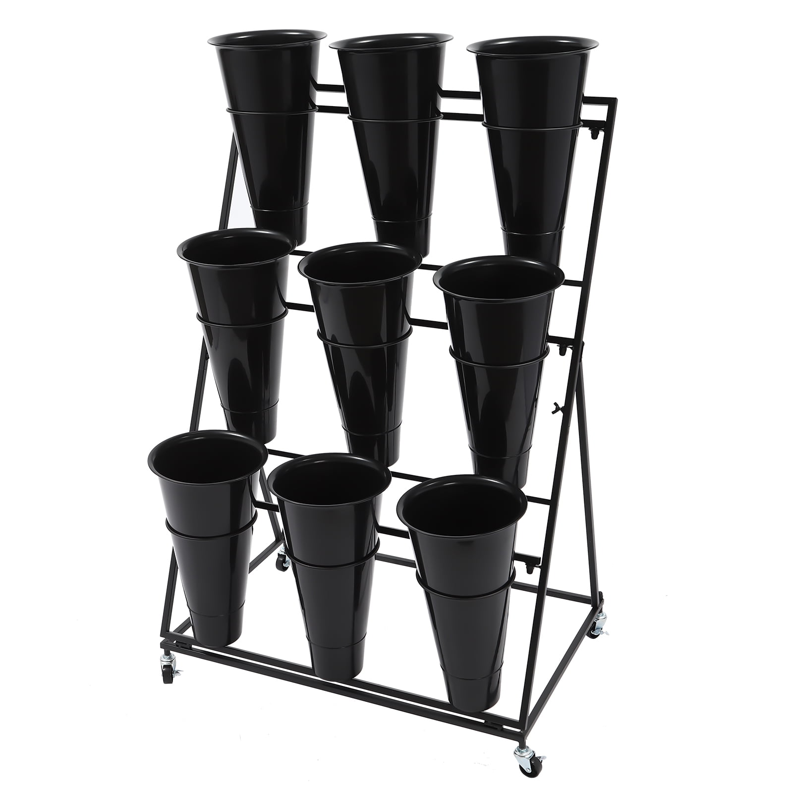 Flower Display Stand With Wheels, 3 Layers Plant Cart with 9PCS Buckets ...