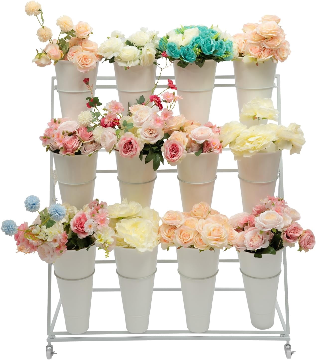 Flower Display Stand with 12 Buckets, 3 Layers Plant Shelf Display ...