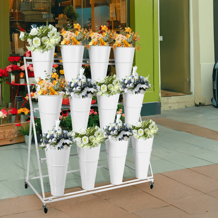 Flower Display Stand with 12 Buckets, Moving Florist Bouquet Shelf, 3 ...