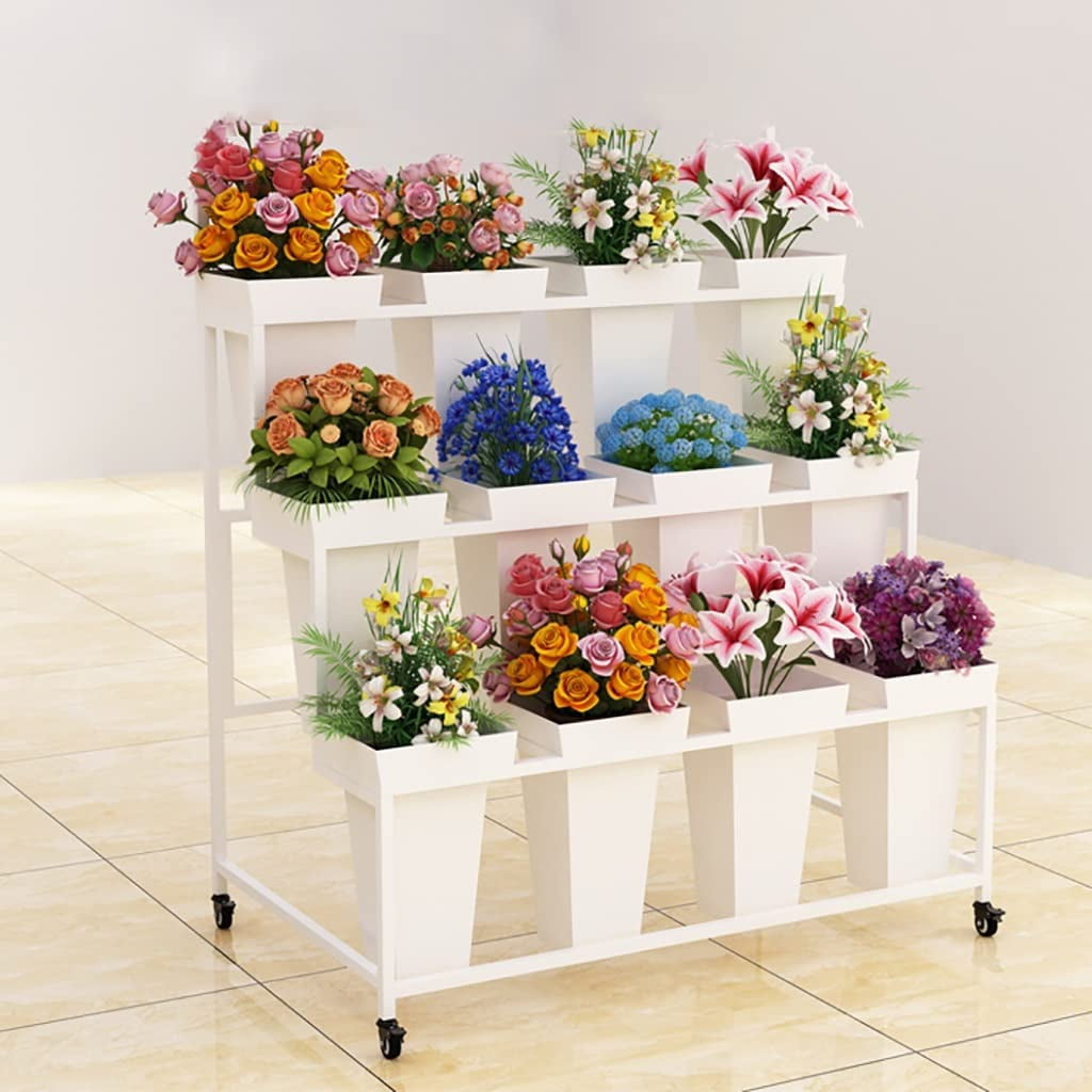 Flower Display Stand with 12pcs Bucket,Heavy Duty Stand with Wheels ...