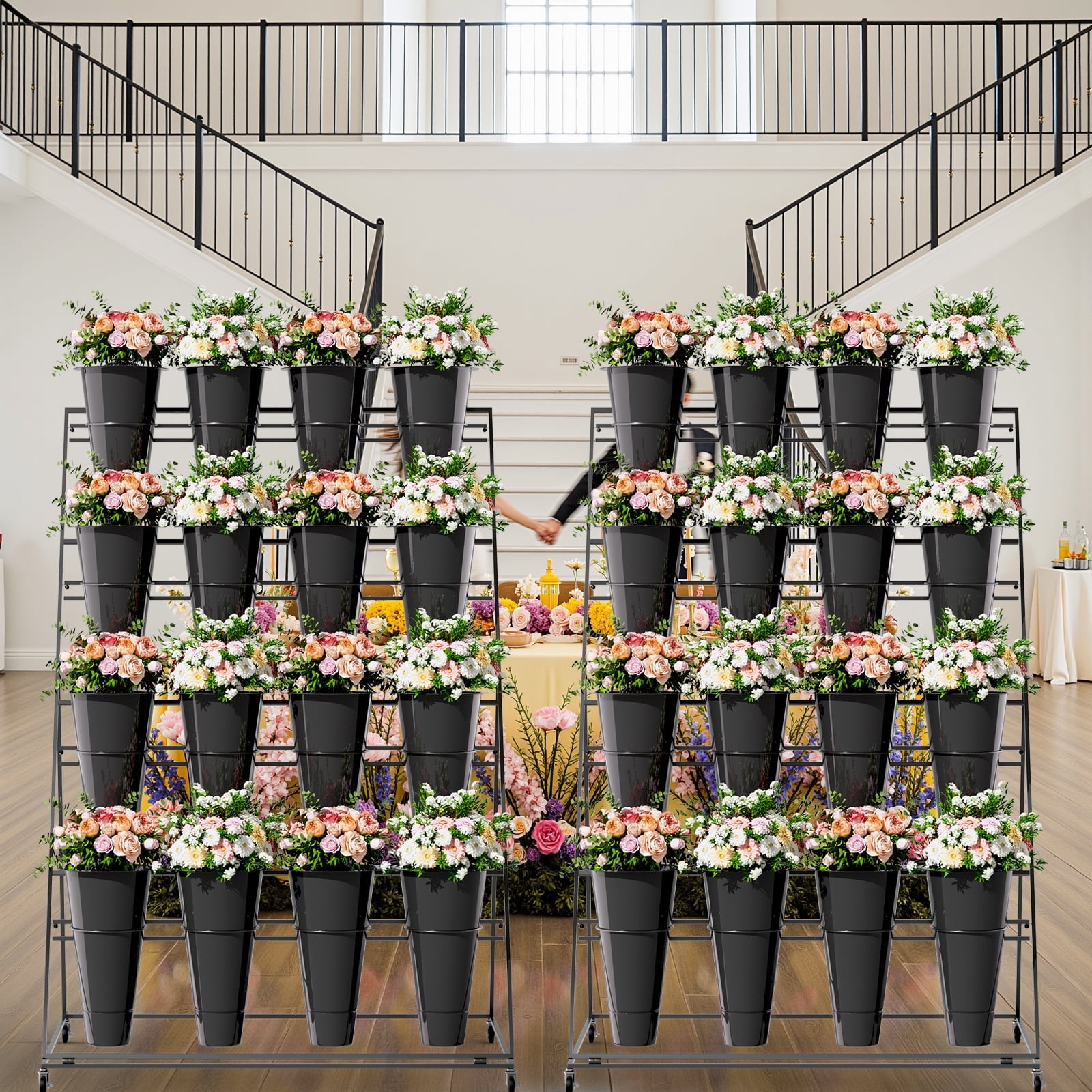Flower Display Stand with 16 Buckets, Flower Cart 4 Layers, Flower ...