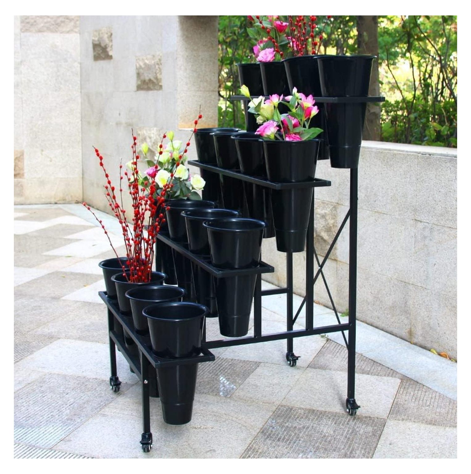 Flower Display Stand with 16pcs Plastic Buckets for Flowers Heavy Duty ...