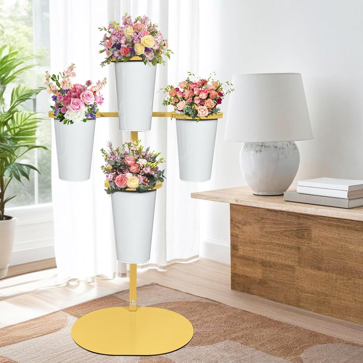 Flower Display Stand with 4 Buckets, Flower Pot Stand, Flower Stand ...