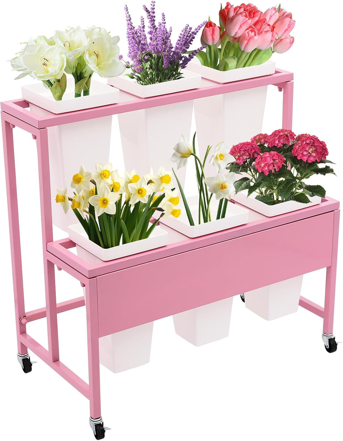 Flower Display Stand with 6 Buckets, 2-tier Pink Flower Display Stand ...