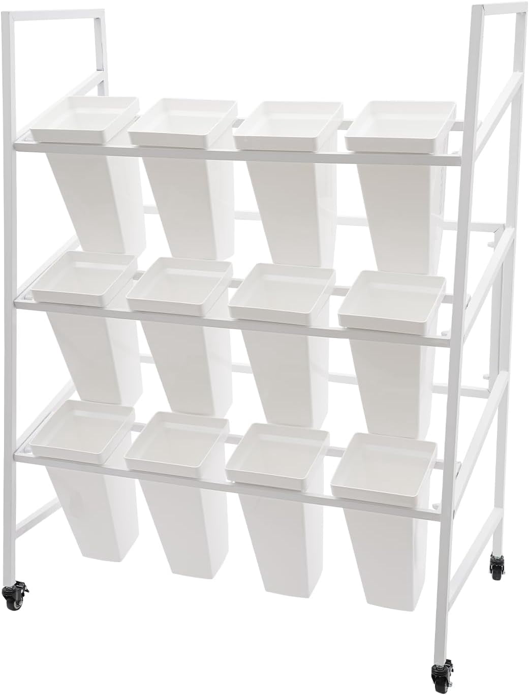 Flower Display Stand with Buckets, 3 Layers-12 Square White Buckets-C ...