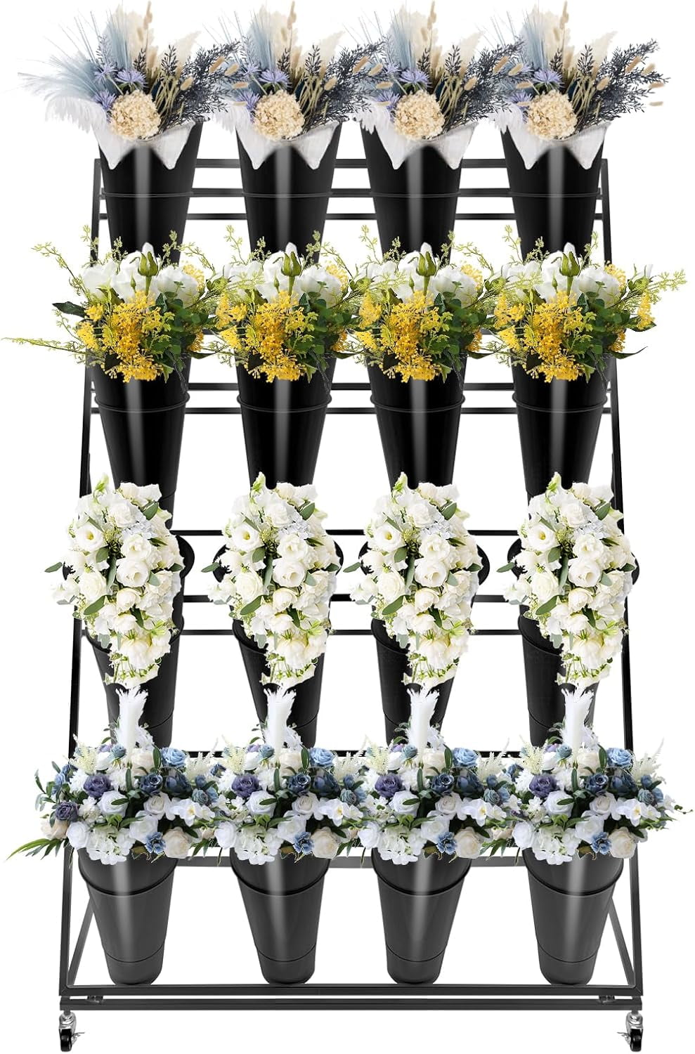 Flower Display Stand with Round Buckets, Indoor Heavy Duty Mobile ...