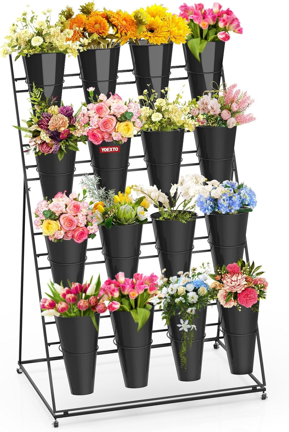 Flower Display Stand with Round Buckets, Stand with Wheels, Movable ...