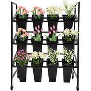 6 Tiers Floor Mount PP Flower Display Stand with Buckets Rolling Flower ...