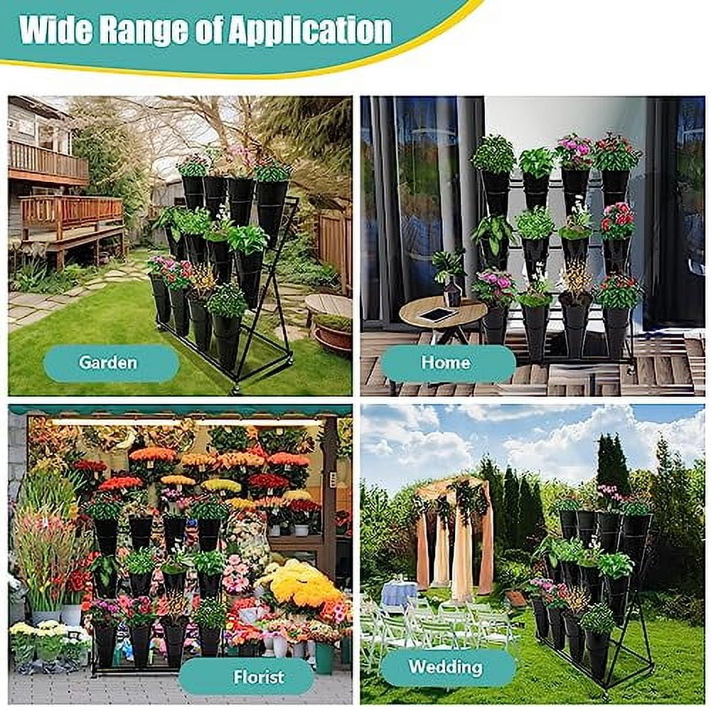 Flower Display Stands with 12 Buckets, 3 Layers Movable Plant Display ...